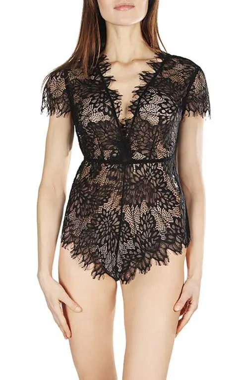 MEMOI Ava Sheer Floral Lace Romper - Black
