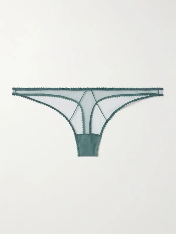 Kiki De Montparnasse Perle Embroidered Mesh Thong - Green