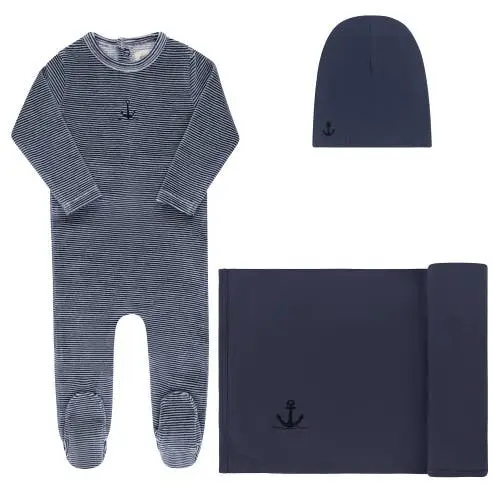 ELY'S & CO. Velour Stripe Collection Take Me Home Set - Dark Blue
