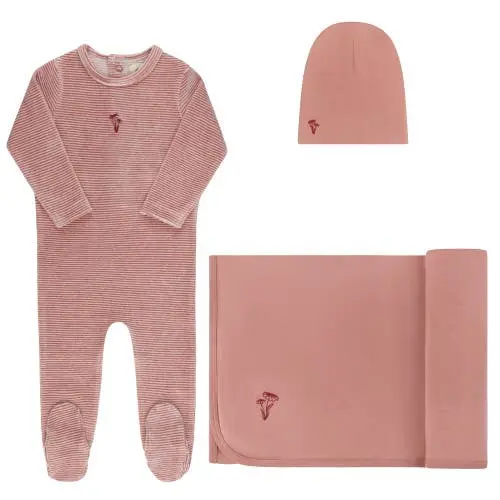 ELY'S & CO. Velour Stripe Collection Take Me Home Set - Dark Pink