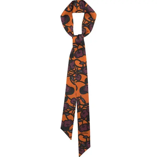 LOST PATTERN Lost Cherries" Silk Skinny Scarf - Pumpkin Orange