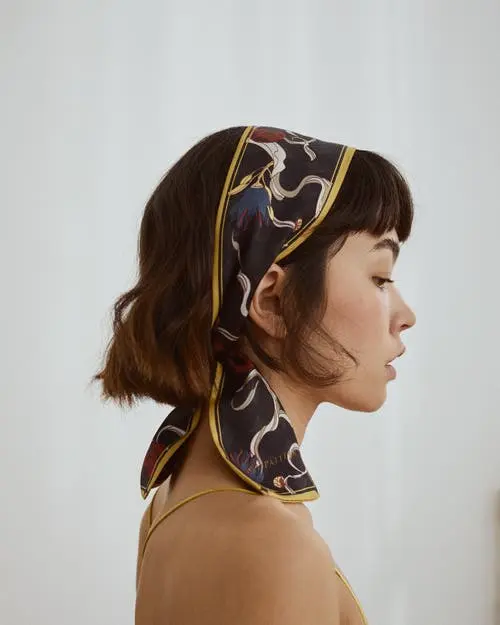 LOST PATTERN Dream Hunter" Silk Skinny Scarf - Black