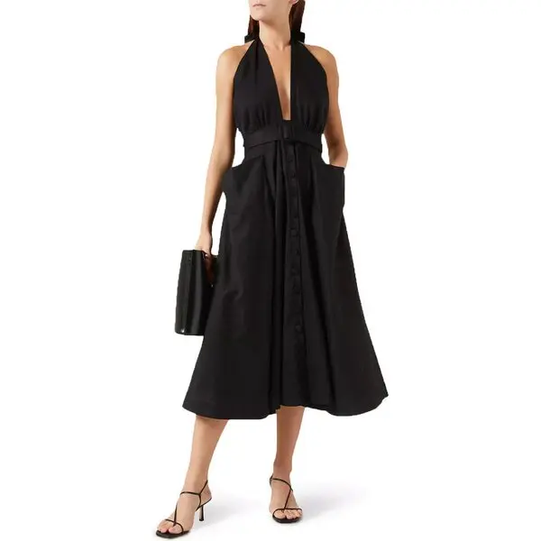 NO PISE LA GRAMA Cotton Halter Dress - Black