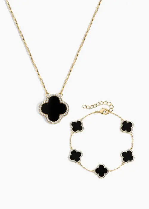 ELECTRIC PICKS Icon Clover Bracelet And Necklace Set - Black