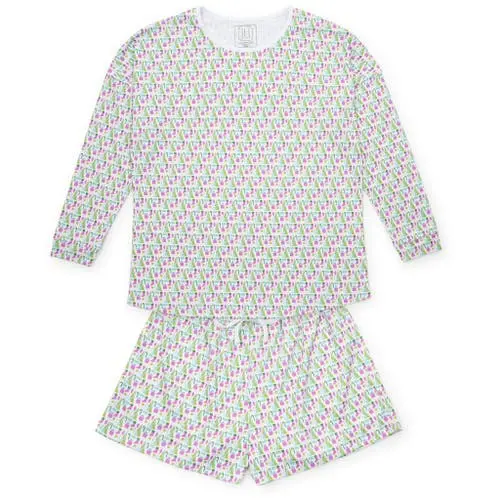 LILA AND HAYES Anna Pajama Longsleeve Top Short Set - Mod Holiday Pink
