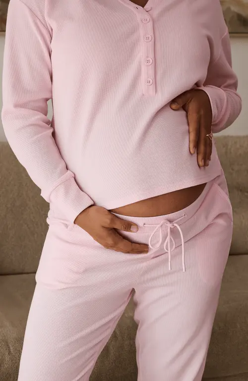 KINDRED BRAVELY Waffle Maternity & Nursing Lounge Set - Pale Pink
