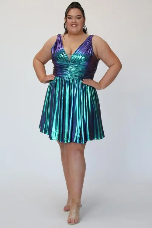 SYDNEY'S CLOSET Iridescent A-line Party Dress - Peacock