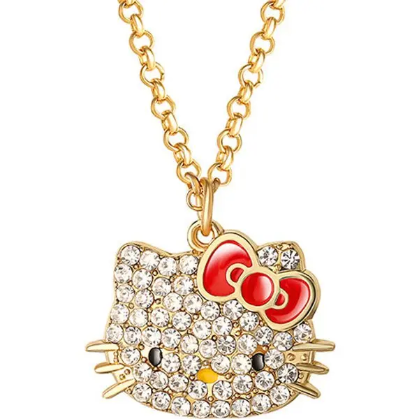 HELLO KITTY Pave Crystal Pendant Necklace - Gold