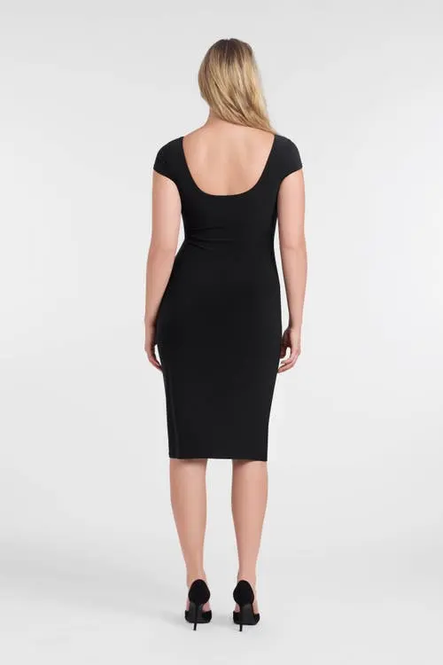 S3 APPAREL Sculpting Shapewear Square Neck Midi Dress - Onyx Black
