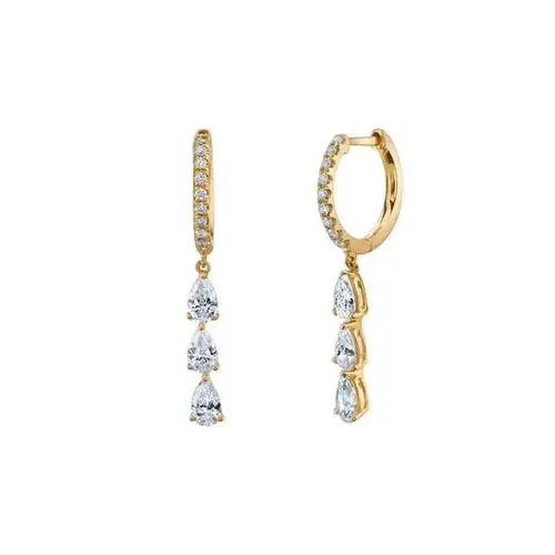 GEMMA AZZURRO Tear Drops Dangling Huggie Earrings - Gold