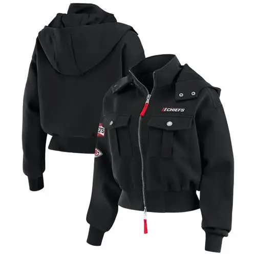 WEAR BY ERIN ANDREWS Kansas City Chiefs Patch Pocket Bomber Jacket - Black