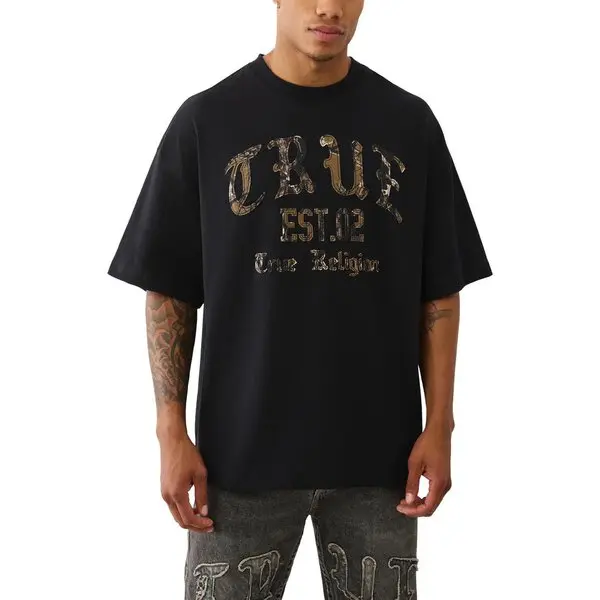 True Religion Piqué Camouflage Logo T-shirt - Jet Black