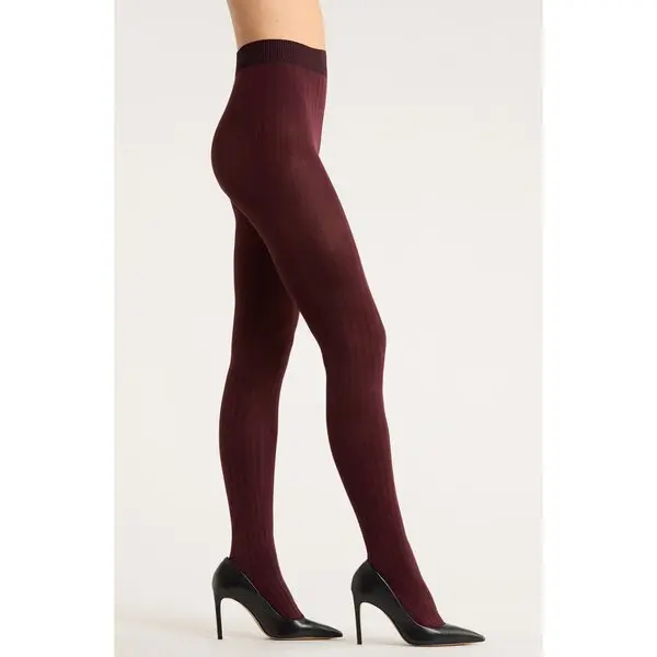 Nordstrom Striped Mesh Tights - Burgundy Royale