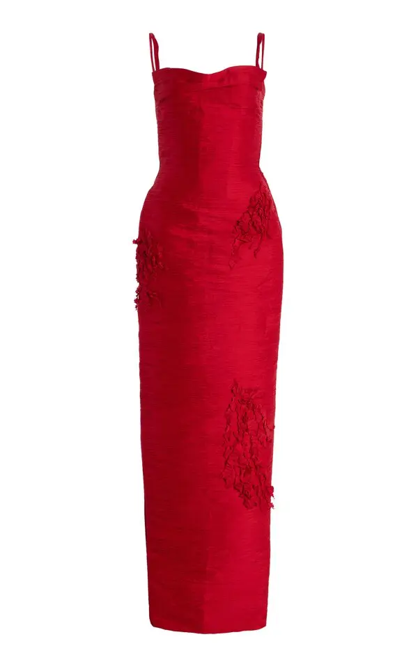 MARMAR HALIM Marisol Embroidered Pleated Taffeta Gown - Red