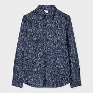 Paul Smith Tailored-fit Navy 'shamrock' Print Shirt