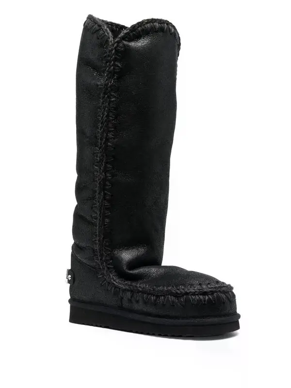 Mou Rhinestone-logo Knee-high Boots - Black