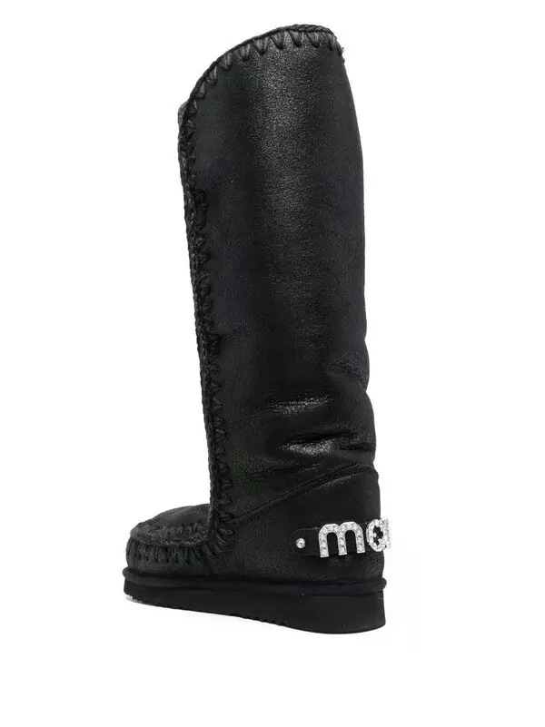 Mou Rhinestone-logo Knee-high Boots - Black