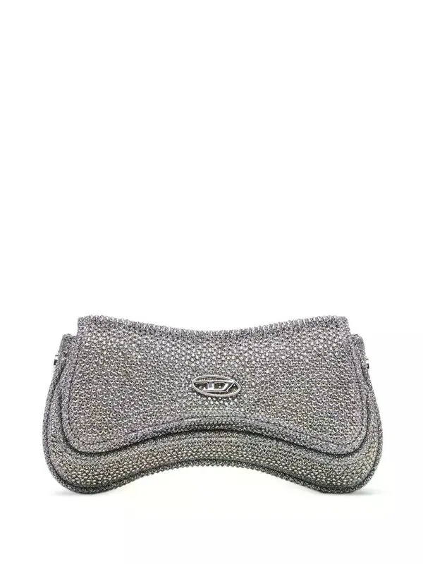 DIESEL® Crystal-embellished Logo Plaque Clutch Bag - Silver