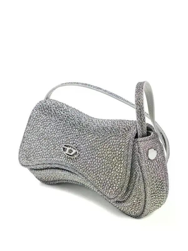 DIESEL® Crystal-embellished Logo Plaque Clutch Bag - Silver