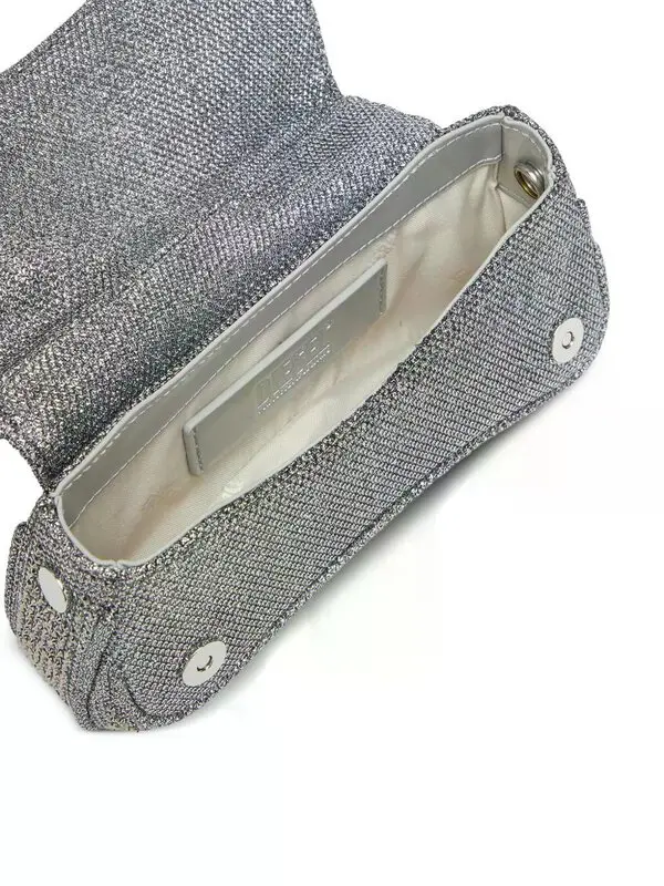 DIESEL® Crystal-embellished Logo Plaque Clutch Bag - Silver