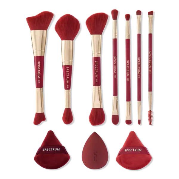 SPECTRUM Very Cherry 10 Piece Makeup Brush, Sponge & Puff Set - One-color