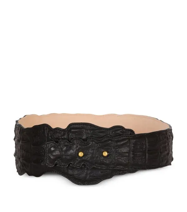 Balmain Leather Croc-embossed Belt - Black