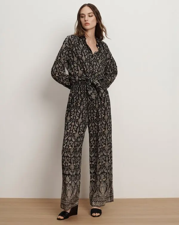 Veronica Beard Callaway Smocked Wide-leg Pant