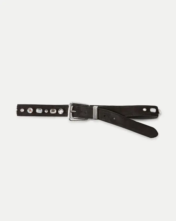 Veronica Beard Arch Embellished Suede Belt - Black