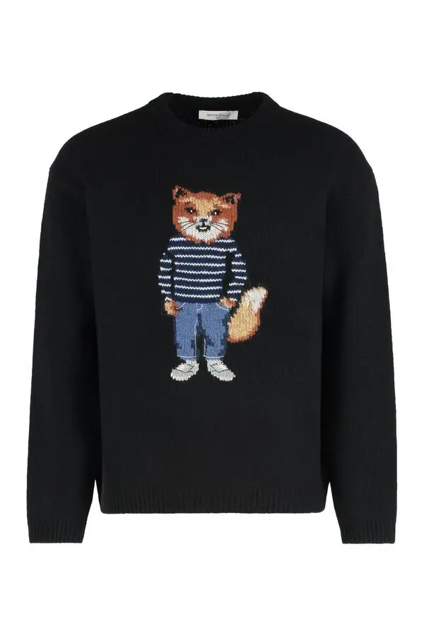 Maison Kitsuné Sweater With Dressed Fox Intarsia - Black