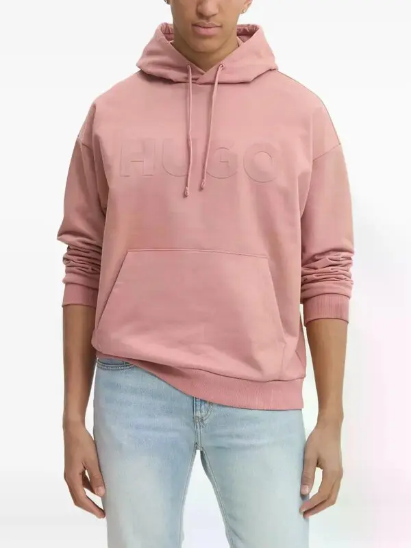Hugo Logo Embossed Hoodie - Pink
