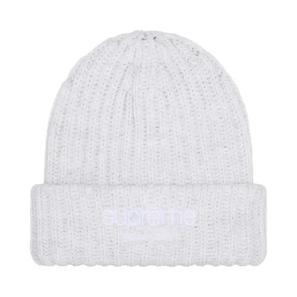 Supreme Chunky Rib Beanie With Logo - Grey