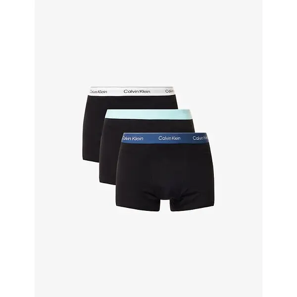 Calvin Klein Icon Pack Of Three Cotton-jersey Trunks - Turq,dark Denim,wh Wbs