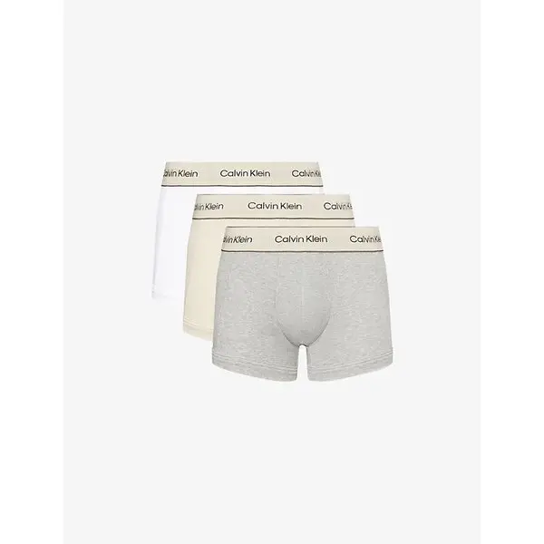 Calvin Klein Heritage Branded Pack Of Three Stretch-cotton Trunks - Gray, Grey Heather, Whit