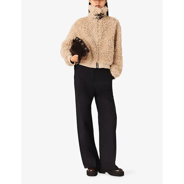 Maje Cropped Bouclé Jacket With Wide Collar