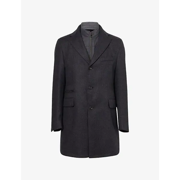 Corneliani Herringbone Wool Overcoat With Removable Bib