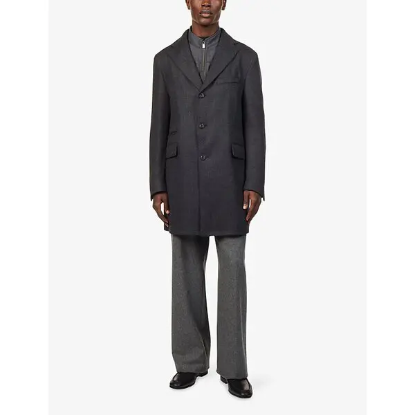 Corneliani Herringbone Wool Overcoat With Removable Bib