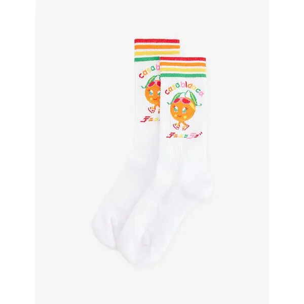 Casablanca Branded Fruit-print Cotton-blend Socks - Kawaii Orange