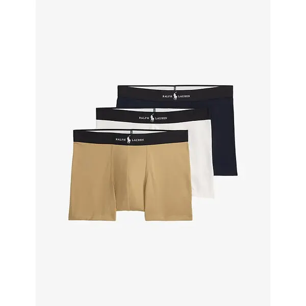 Polo Ralph Lauren Branded Set Of Three Cotton-blend Trunks - White/rl Khaki/col Navy