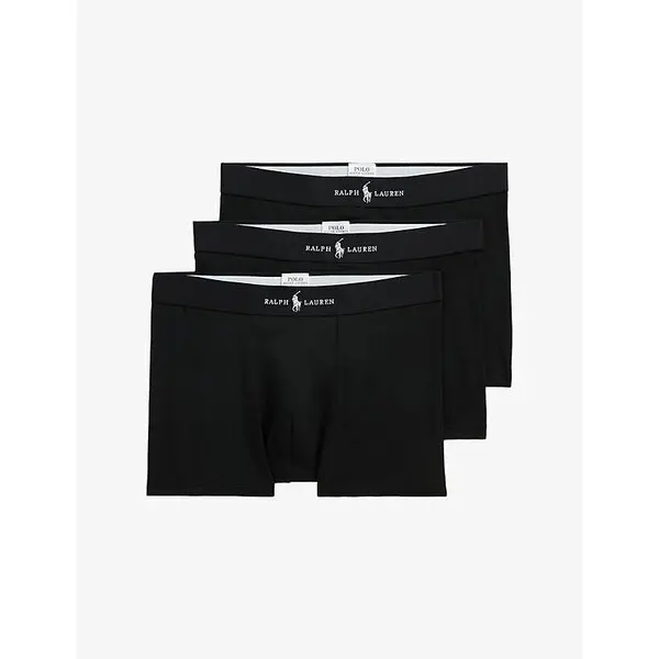 Polo Ralph Lauren Branded Set Of Three Cotton-blend Trunks - Black/black/black