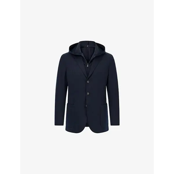 Boggi Milano Removable-hood Single-breasted Stretch Wool-blend Jacket