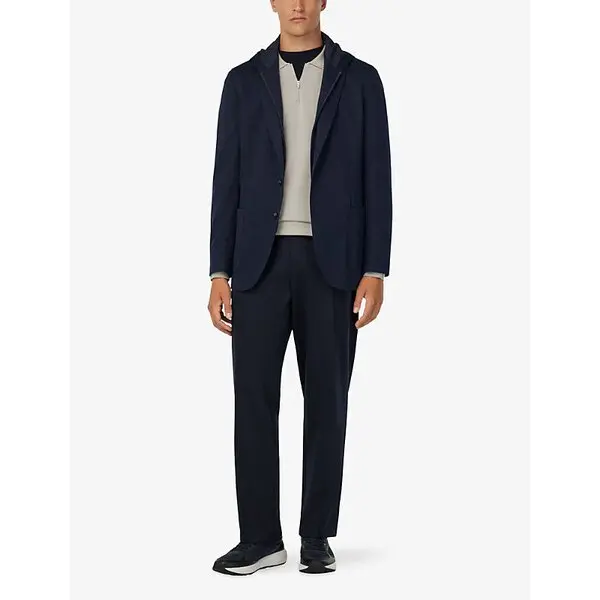Boggi Milano Removable-hood Single-breasted Stretch Wool-blend Jacket