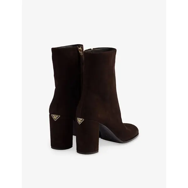 Prada Brand-plaque Suede Heeled Ankle Boots