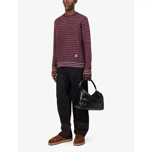 Loewe Embroidered-logo Striped Wool Blend Sweater
