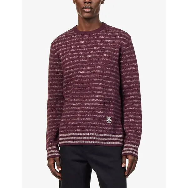 Loewe Embroidered-logo Striped Wool Blend Sweater