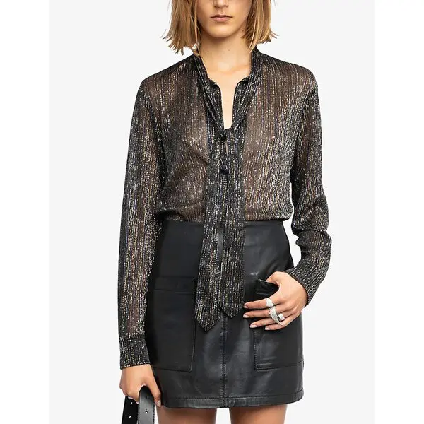 Zadig&Voltaire Metallic Tie-neck Woven Shirt