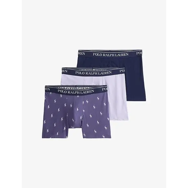 Polo Ralph Lauren Logo Pack Of Three Cotton-jersey Boxer Briefs - Jnbry Aopflwr Prplcr Nvy