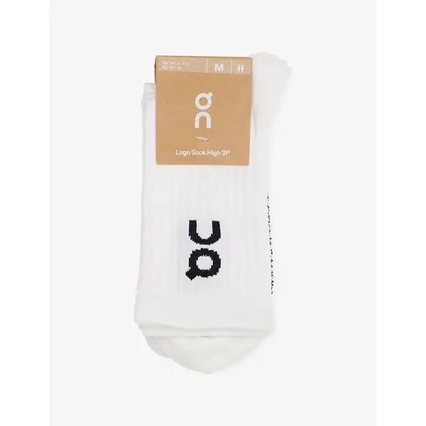 On Logo Ribbed Stretch-cotton Blend Socks Pack Of Three - White