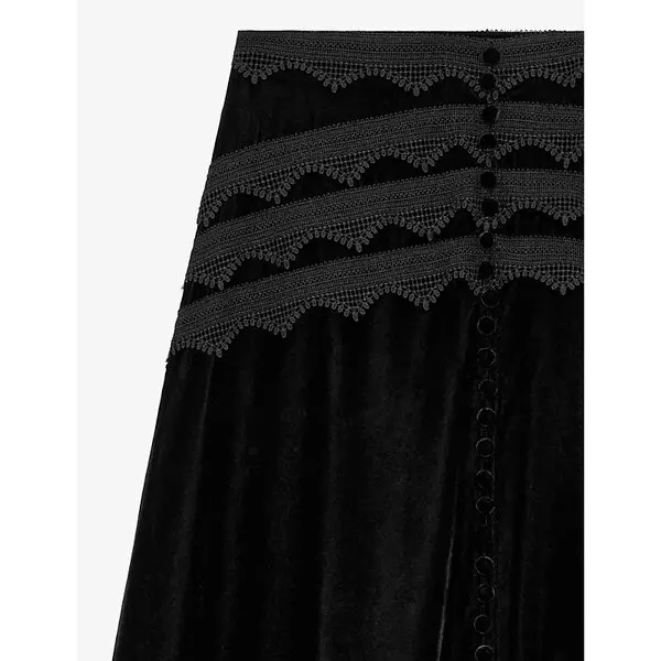 The Kooples Stretch-velvet Skirt With Braided Lace Detail