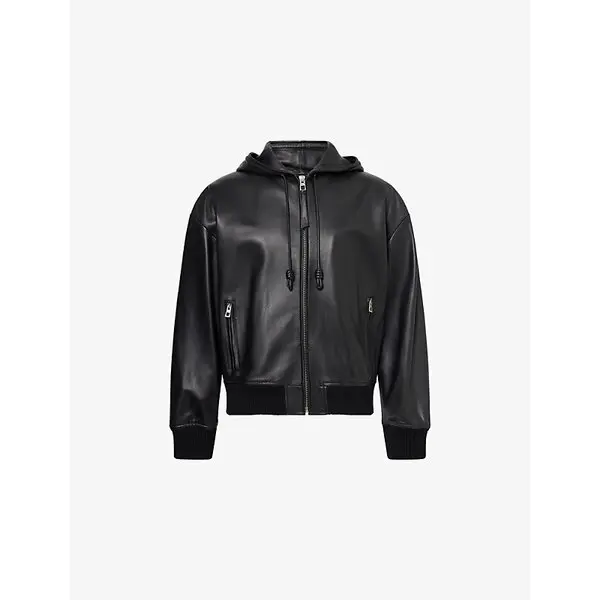 Loewe Hooded Leather Jacket With Ribbed Trim