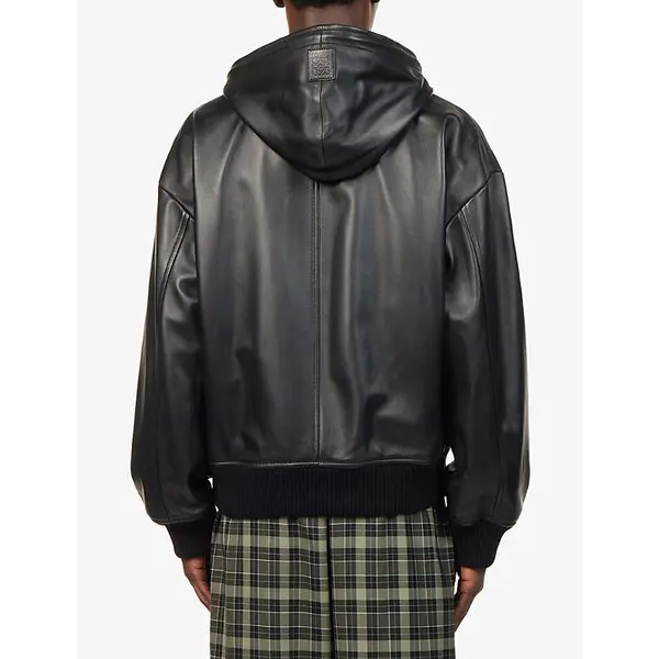 Loewe Hooded Leather Jacket With Ribbed Trim